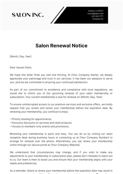 Free Salon Renewal Notice Template To Edit Online
