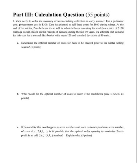 Solved Part Iii Calculation Question 55 Points 1 Zara