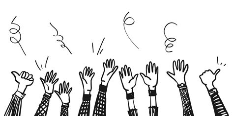 Doodle Hands Clapping Ovation Applause Thumbs Up Gesture On Hand Drawn Style Vector