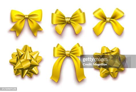Six Elegant Golden Bows In Different Styles For Decoration And Ts