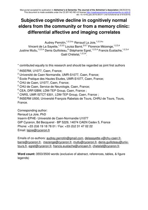 Pdf Subjective Cognitive Decline In Cognitively Normal Elders From The Community Or From A