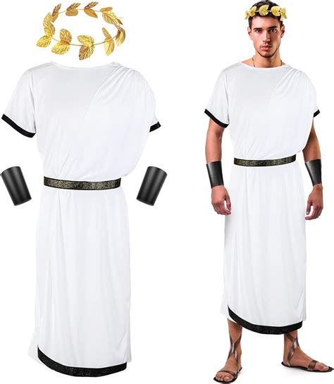 Satinior Greek God Costume White Roman Toga Adult Toga Costume Tunic With Leaf Crown Headdress