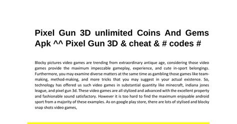 Pixel Gun 3D Unlimited Coins And Gems Apk Pdf DocDroid