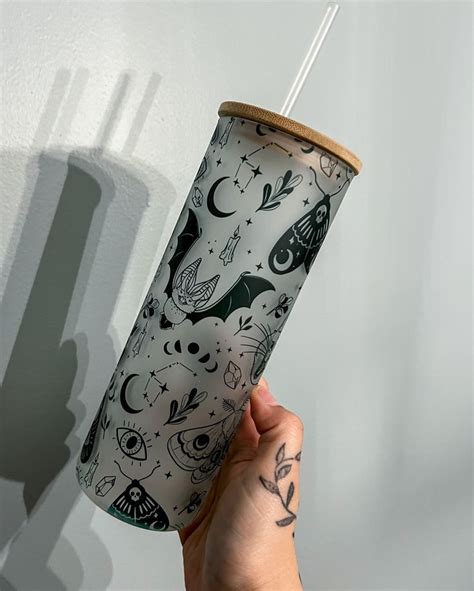 Witchy Tumbler Skull Tumbler Glass Tumbler Iced Coffee Glass Tumbler