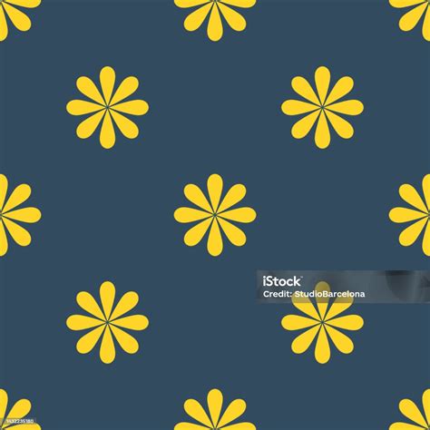 ダークブルーの背景に黄色の花の花のシームレスパターン イラストレーションのベクターアート素材や画像を多数ご用意 イラストレーション