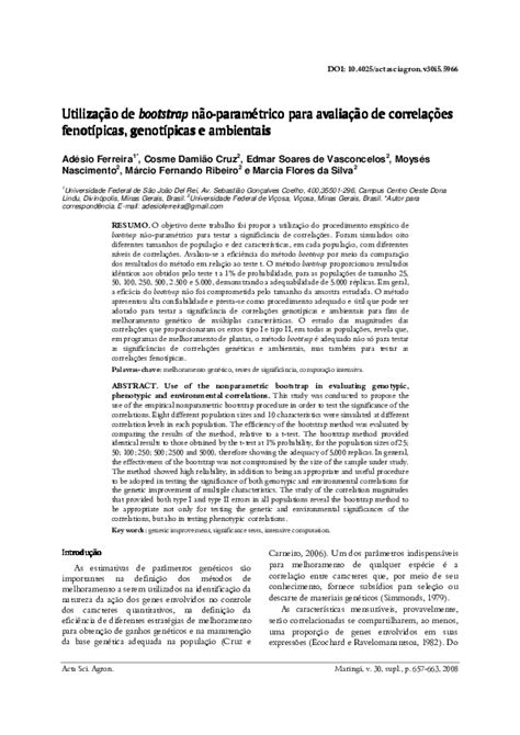 Pdf Utilização De Bootstrap Não Paramétrico Para Avaliação De