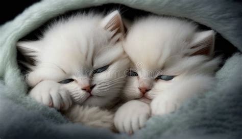 Cute Fluffy Kitten Sleeping In Comfortable Generative Ai Stock