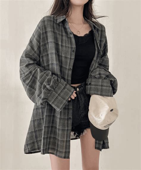 [남녀공용] 햇빛가림 왕박시 거즈 체크 오버핏 셔츠 Nb 2c 에이블리