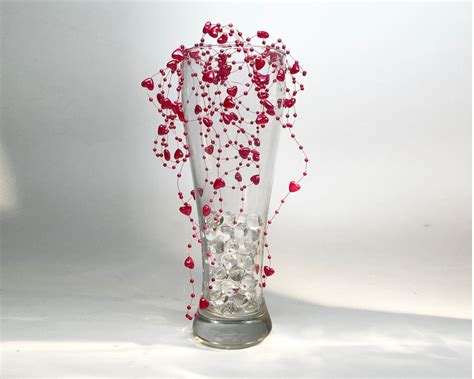 Floating Red Heart Beads String Chain Vase Decoration Wedding Table Centerpiece Bride Bouquet