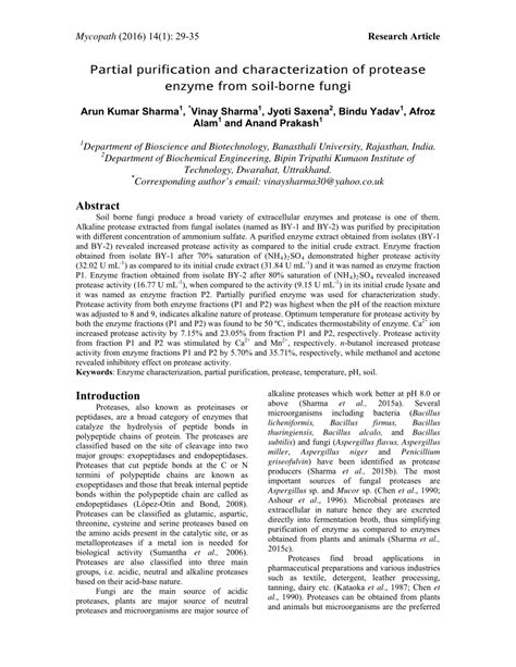 Pdf Partial Purification And Characterization Of Protease Enzyme From