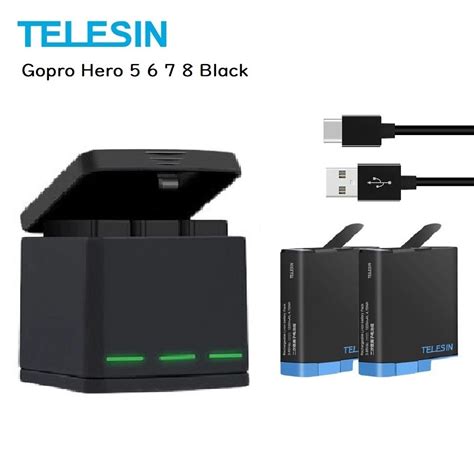 TELESIN Pack Li Ion Charging Batteries Slots Battery Charging Box USB Charging Cable For
