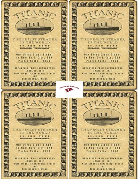 Rms Titanic First Class Tickets Replica 4 Per 85 X 11 Inch Page Etsy