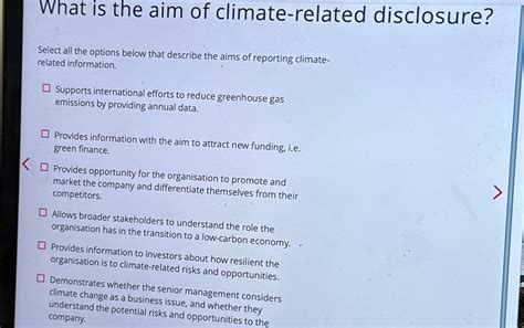 Solved What Is The Aim Of Climate Related Disclosure Select Chegg