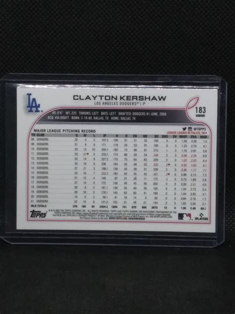 2022 Topps Chrome 183 Clayton Kershaw Los Angeles Dodgers Ebay