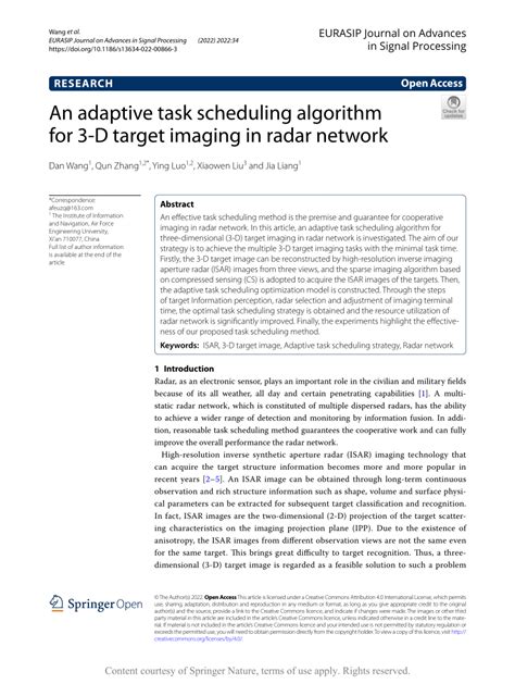 Pdf An Adaptive Task Scheduling Algorithm For 3 D Target Imaging In