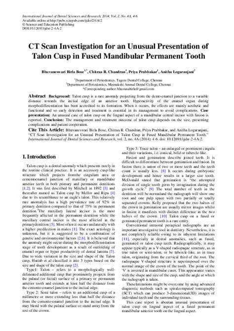 Pdf Ct Scan Investigation For An Unusual Presentation Of Talon Cusp