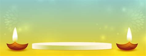 Free Vector 3d Podium Platform And Diya Design On Diwali Festival Banner