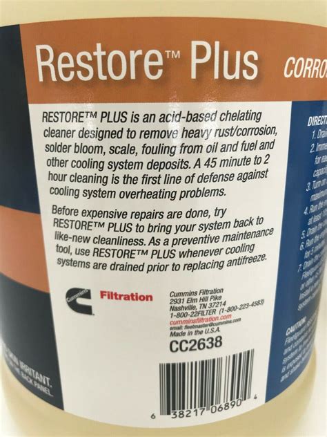 Fleetguard Cc2638 Restore Plus Coolant System Cleaner 2 Gallon