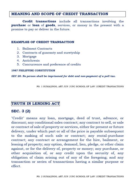 Personal Notes Credit Transaction Pdf Loans Interest