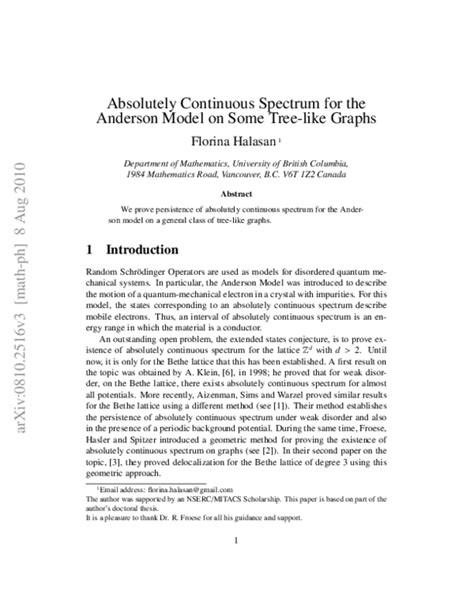 Pdf Absolutely Continuous Spectrum For The Anderson Model On Some Tree Like Graphs
