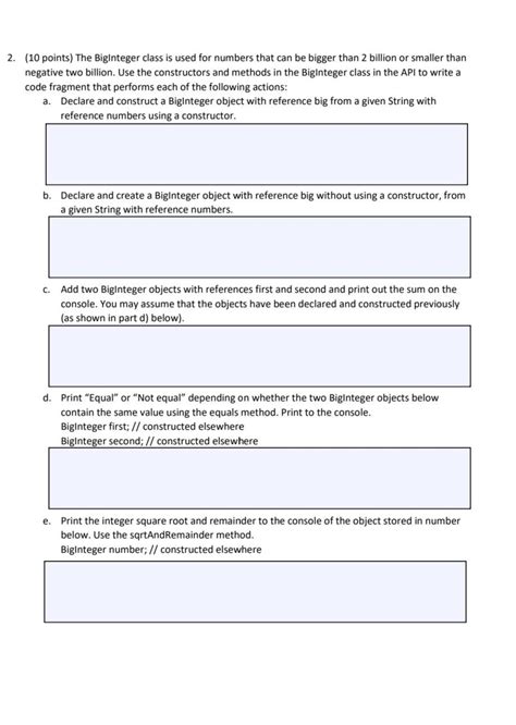 Solved 2 10 Points The Biginteger Class Is Used For