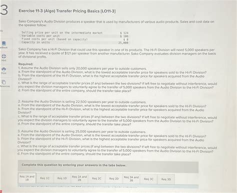 solved exercise 11 3 algo ﻿transfer pricing basics