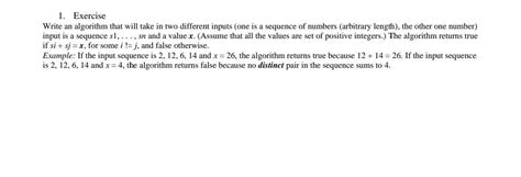 solved 1 exercise write an algorithm that will take in two