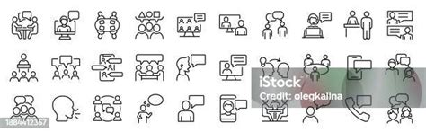 대화 채팅 말하기 말하기와 관련된 개요 아이콘 집합입니다 선형 아이콘 컬렉션 편집 가능한 획 벡터 일러스트 레이 션 기포에 대한 스톡 벡터 아트 및 기타 이미지 Istock