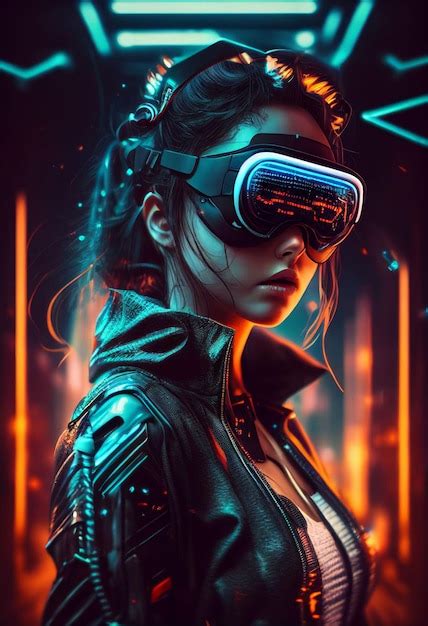 Premium Photo Woman Wearing Virtual Reality Device Playing In Digital