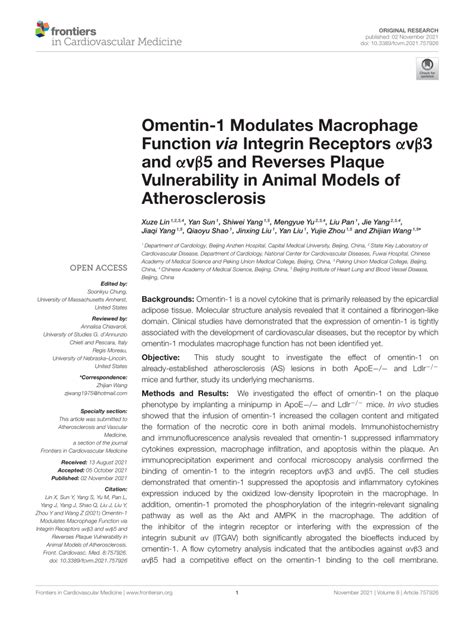 Pdf Omentin 1 Modulates Macrophage Function Via Integrin Receptors