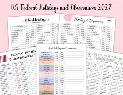 List Of Us Federal Holidays 2027 Pdf