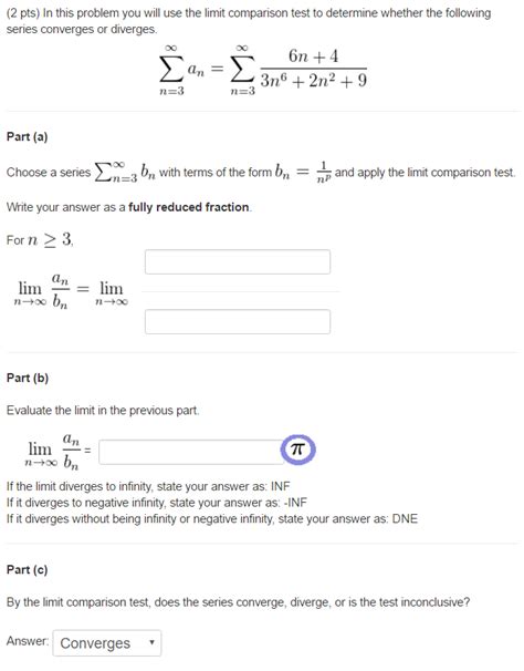 solved in this problem you will use the limit comparison