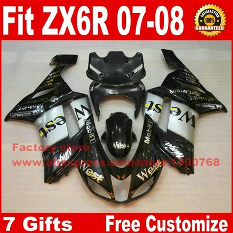 New Body Kit For Kawasaki Zx6r Fairings 2007 2008 Silver Black West