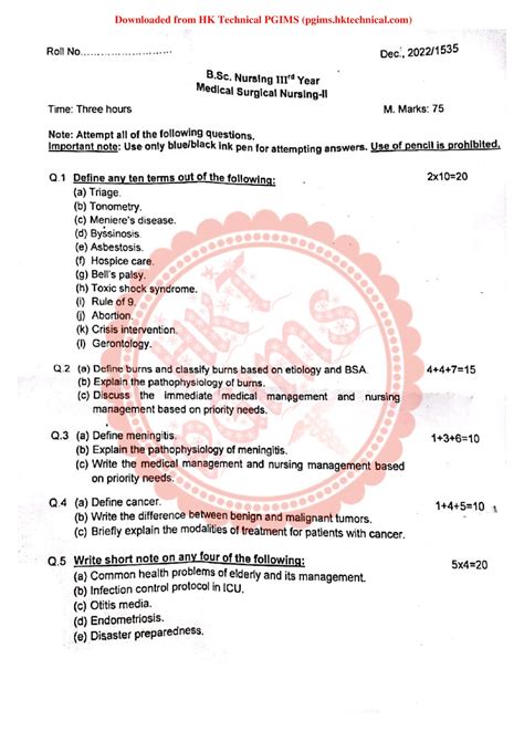 Medical Surgical Nursing Ii Download Question Paper Pdf Bsc Nursing 3rd