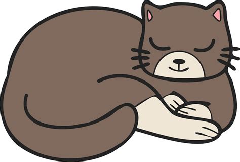 낙서 스타일의 손으로 그린 잠자는 고양이 그림 프리미엄 벡터