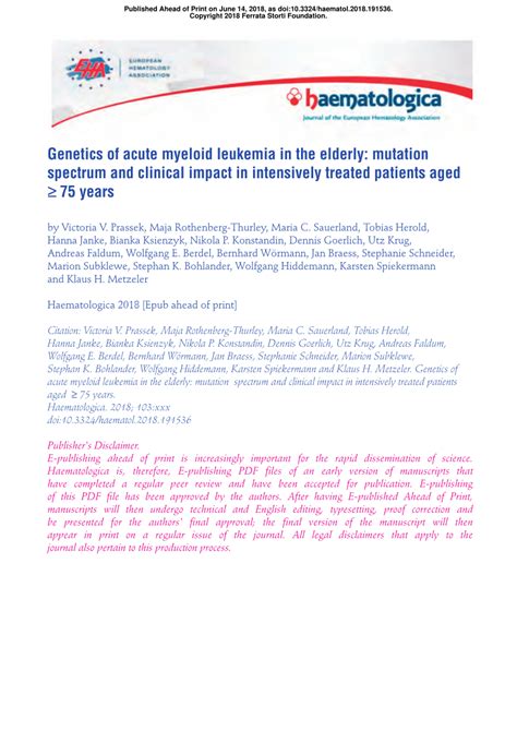 Pdf Genetics Of Acute Myeloid Leukemia In The Elderly Mutation