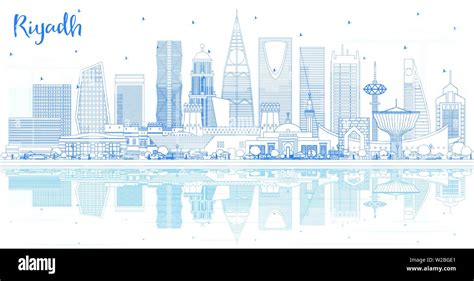 Outline Riyadh Saudi Arabia City Skyline With Blue Buildings And
