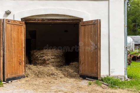 Open Barn Gate With Hay Storage Inside Stock Image Image Of Farm