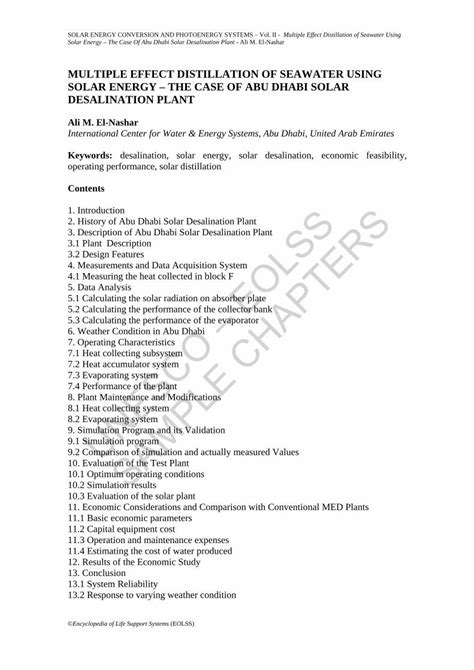 pdf multiple effect distillation of seawater water using … eolss