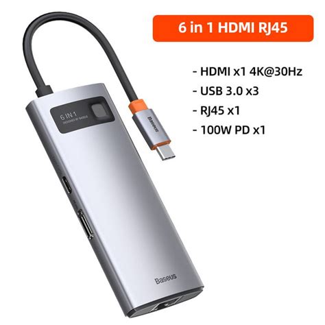 Baseus Usb C Hub Multi Hub Ethernet Сеть Pd 100 Вт Тип C Разветвитель док станции Hdmi