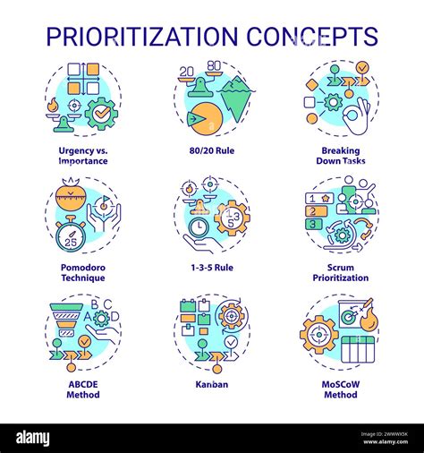 Prioritization Techniques Multi Color Concept Icons Stock Vector Image