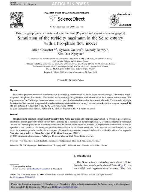 Pdf Simulation Of The Turbidity Maximum In The Seine Estuary With A