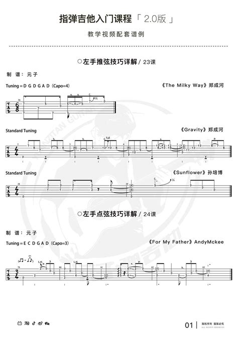 【谱例】零基础•指弹吉他入坑课程20 哔哩哔哩