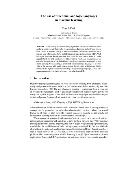 Pdf The Use Of Functional And Logic Languages In Machine Learning