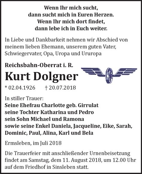 Traueranzeigen Von Kurt Dolgner Abschied Nehmen De