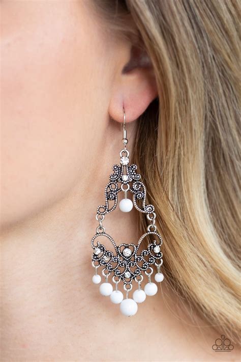 Paparazzi Colorfully Cabaret Earrings White Glitzygals5dollarbling