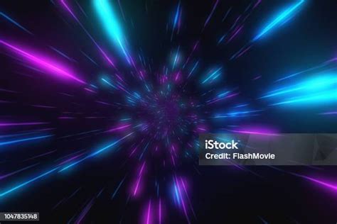 복고풍 네온 하이퍼 워프 공간 터널 3 차원 그림에서 추상 비행 보라색에 대한 스톡 사진 및 기타 이미지 보라색 추상적인 0명 Istock