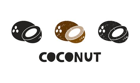 코코넛 실루엣 아이콘은 레터링으로 설정 스탬프 모방 스커프 프린트 코코넛에 대한 스톡 벡터 아트 및 기타 이미지 코코넛