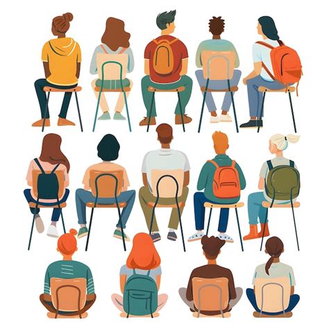 Students During The Class Isolated On White Background Minimalism