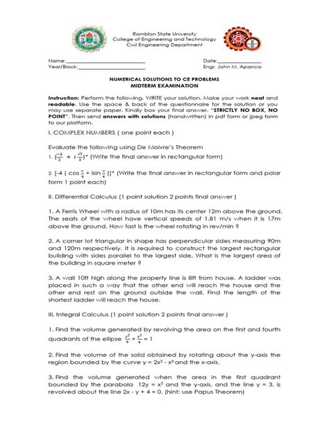 Midterm Exam Numerical Pdf